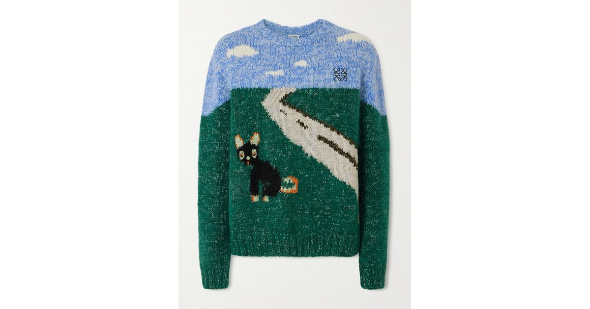 Loewe Luis Wain Knitted Wool-Blend Sweater in Green | Lyst UK