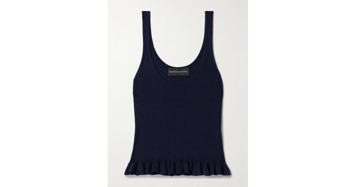 Brandon Maxwell The Phoebe Ruffled Ribbed Cashmere Tank in Blue | Lyst