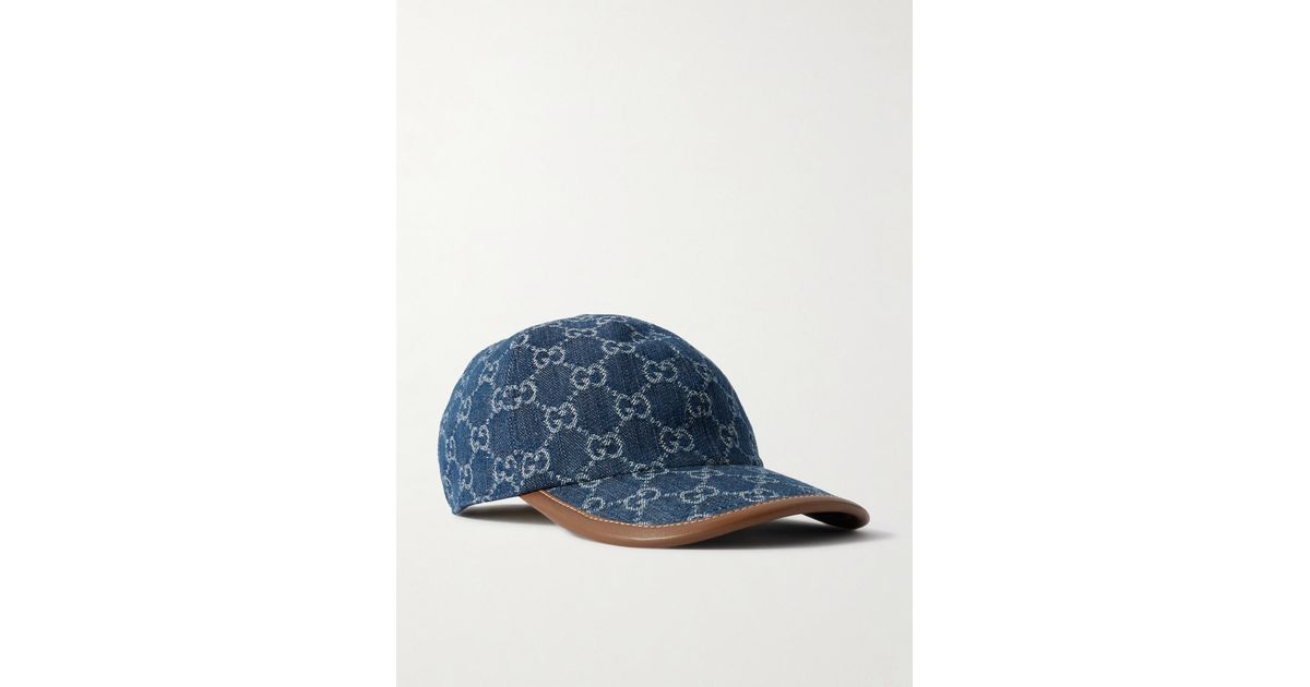 Gucci Leather-Trimmed Denim Baseball Cap in Blue | Lyst