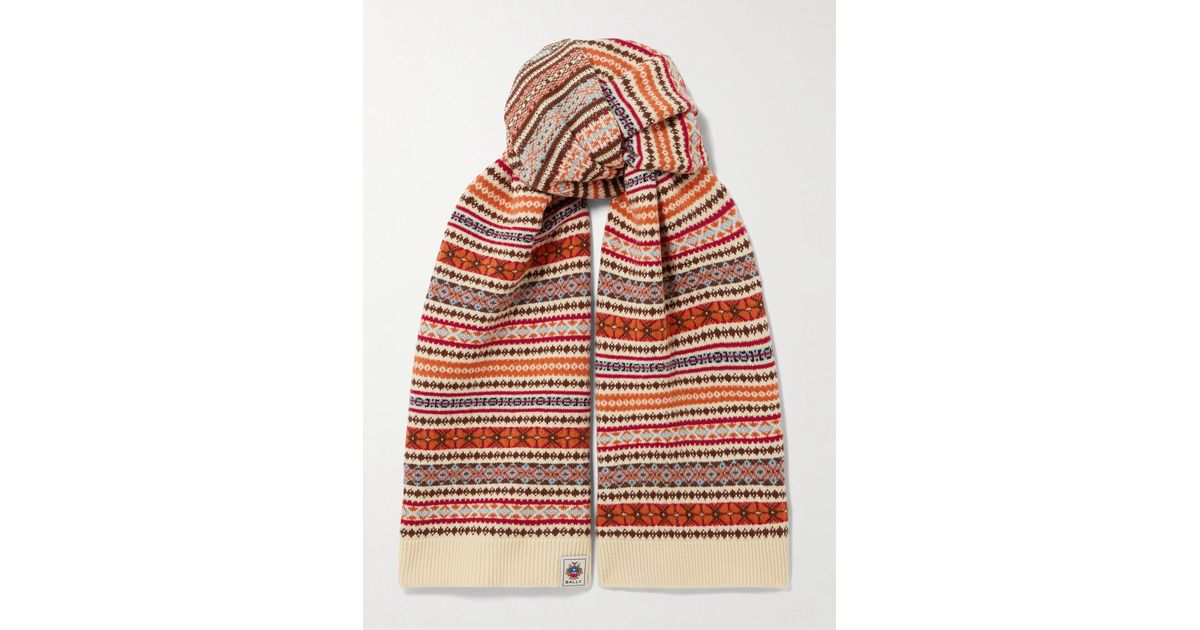 Bally Fair Isle Wool Scarf in Red | Lyst