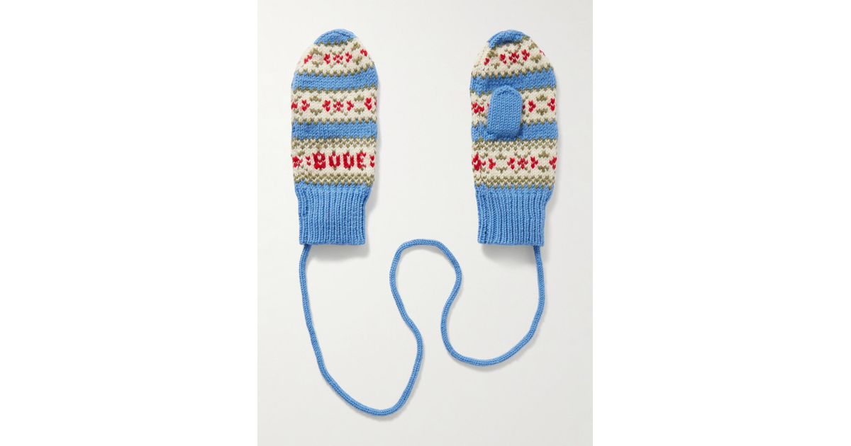 Bode Wedgewood Fair Isle Wool Mittens in Blue | Lyst UK