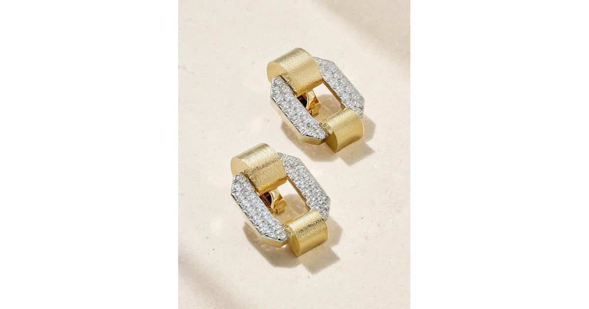 David Webb Octagonal Buckle 18-Karat Diamond Clip Earrings in Natural ...