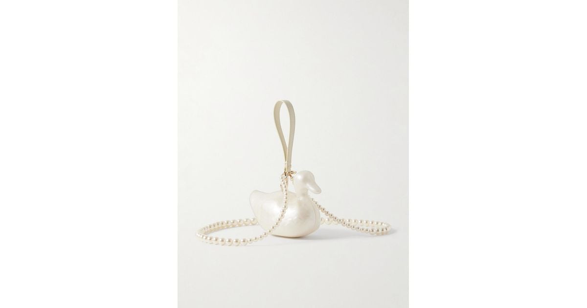Simone Rocha Duck Faux Pearl-Embellished Leather-Trimmed Acrylic Clutch ...
