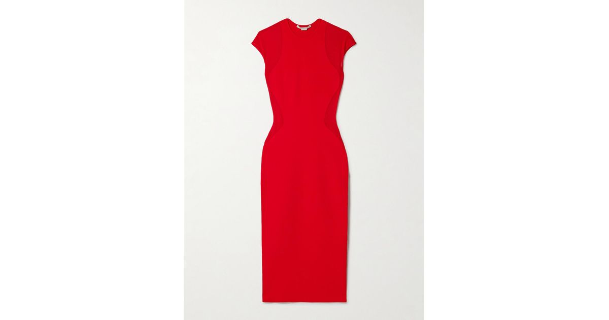 Stella McCartney Miracle Paneled Stretch-Knit Midi Dress in Red | Lyst