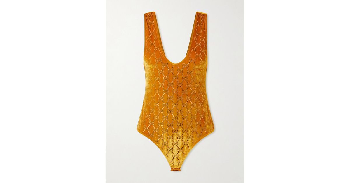 Gucci Crystal-Embellished Chenille Bodysuit in Orange | Lyst