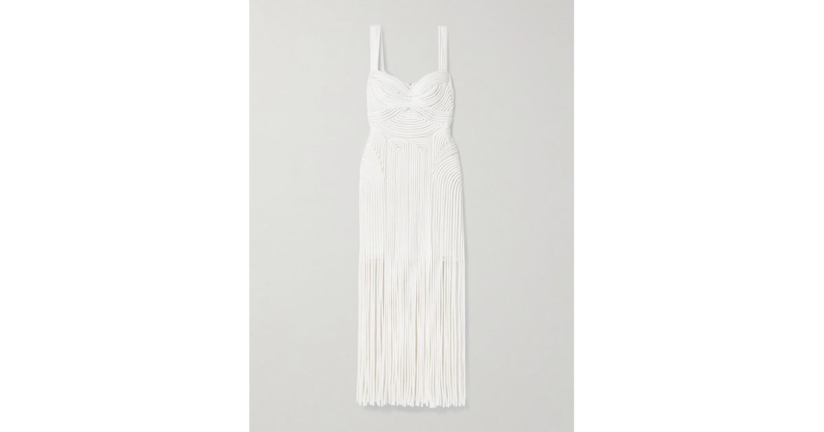Jonathan Simkhai Darby Fringed Appliquéd Tulle Midi Dress in White | Lyst