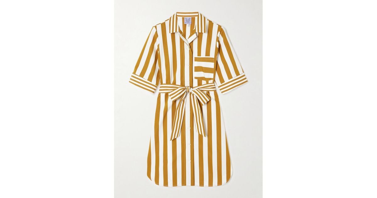 Thierry Colson Zouka Belted Striped Cotton-Poplin Mini Dress in ...