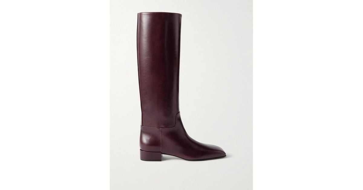 Christen Classic Square Leather Knee Boots in Red | Lyst UK