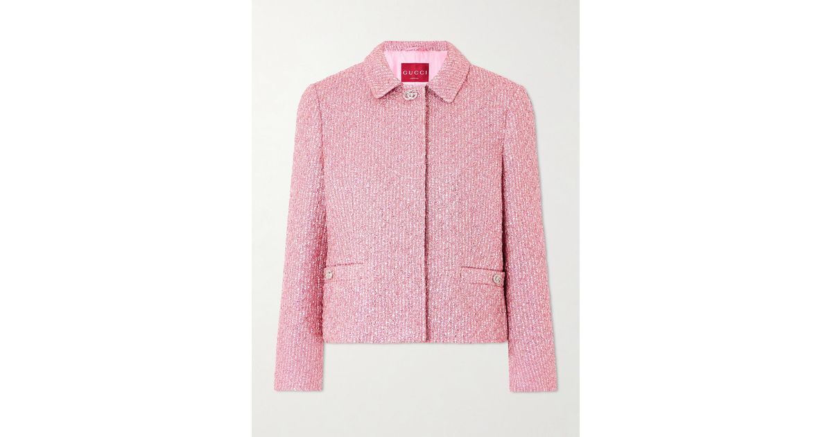 Gucci Crystal And Sequin-Embellished Lamé-Tweed Jacket in Pink | Lyst