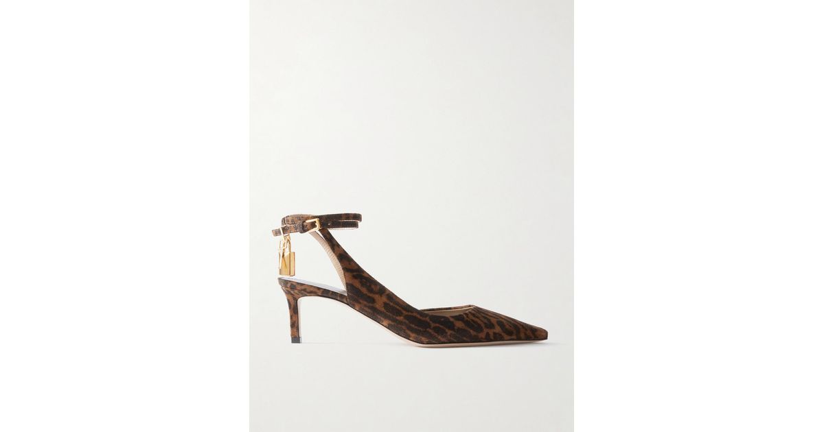 Tom Ford Padlock Leopard-Print Suede Pumps in Natural | Lyst