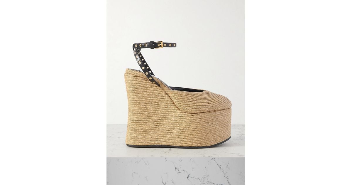 Alaïa La Wedge 140 Leather-Trimmed Raffia Platform Pumps in Natural | Lyst