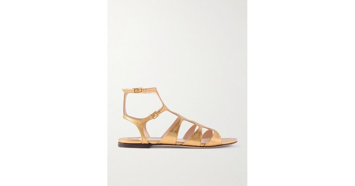 Tom Ford Metallic Lizard-Effect Leather Sandals in Natural | Lyst