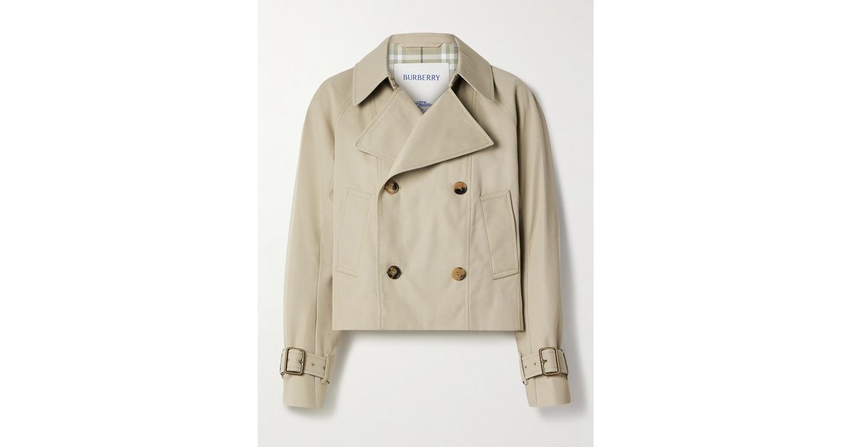 Burberry Double-Breasted Cropped Gabardine Trench Coat in Natural | Lyst UK