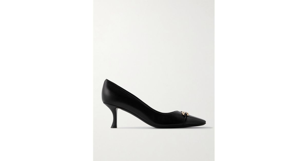 Ferragamo Bria Embellished Leather Pumps in Black | Lyst