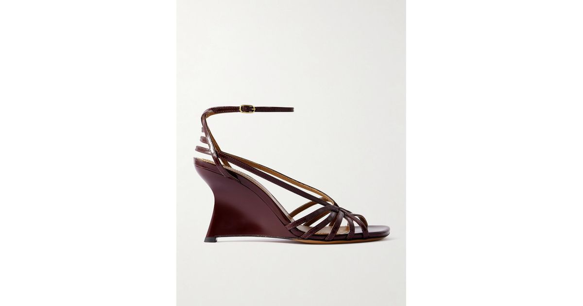 Zimmermann Aura Glossed-Leather Wedge Sandals in Red | Lyst