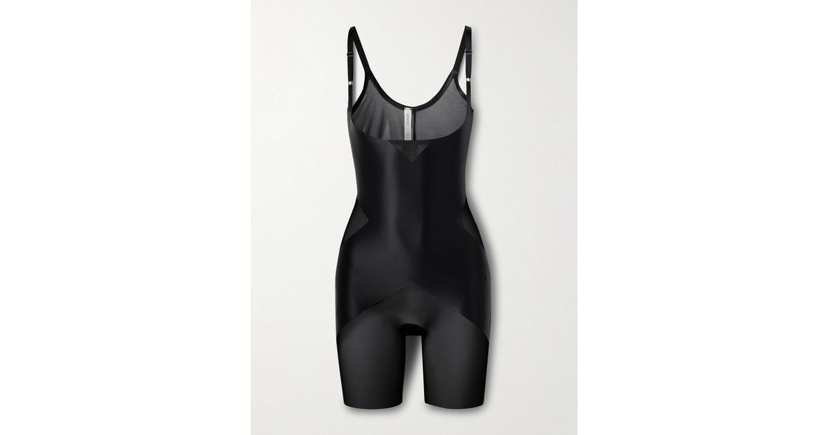 Spanx Shape Satin-X Open-Bust Mid-Thigh Bodysuit in Black | Lyst