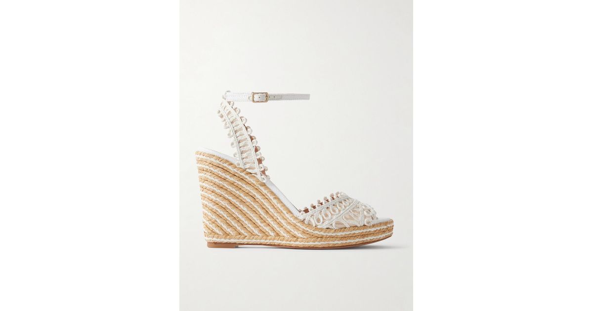 Aquazzura Kahlo Mesh-Trimmed Raffia Wedge Espadrilles in Natural | Lyst UK