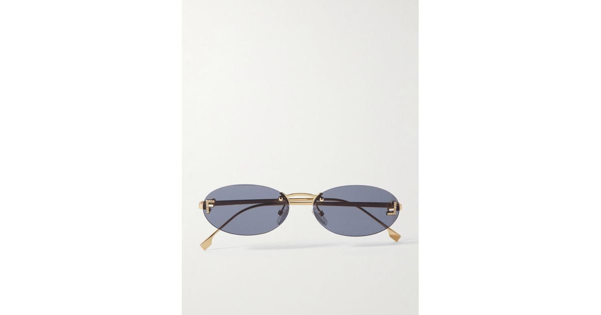 Fendi Rimless Oval-Frame Crystal-Embellished-Tone Sunglasses in Blue ...