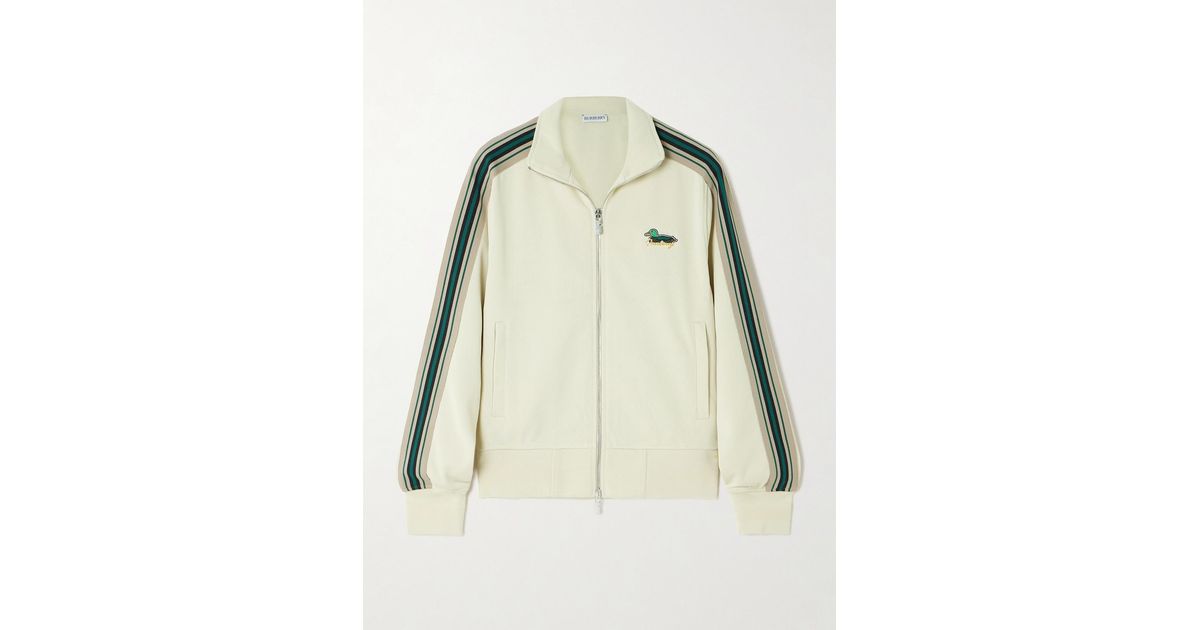 Burberry Embroidered Striped Jersey Track Jacket in Natural | Lyst