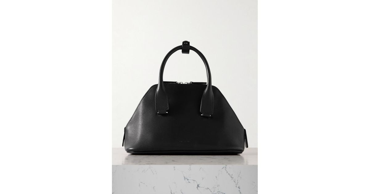 The Row Devon Mini Leather Tote in Black | Lyst