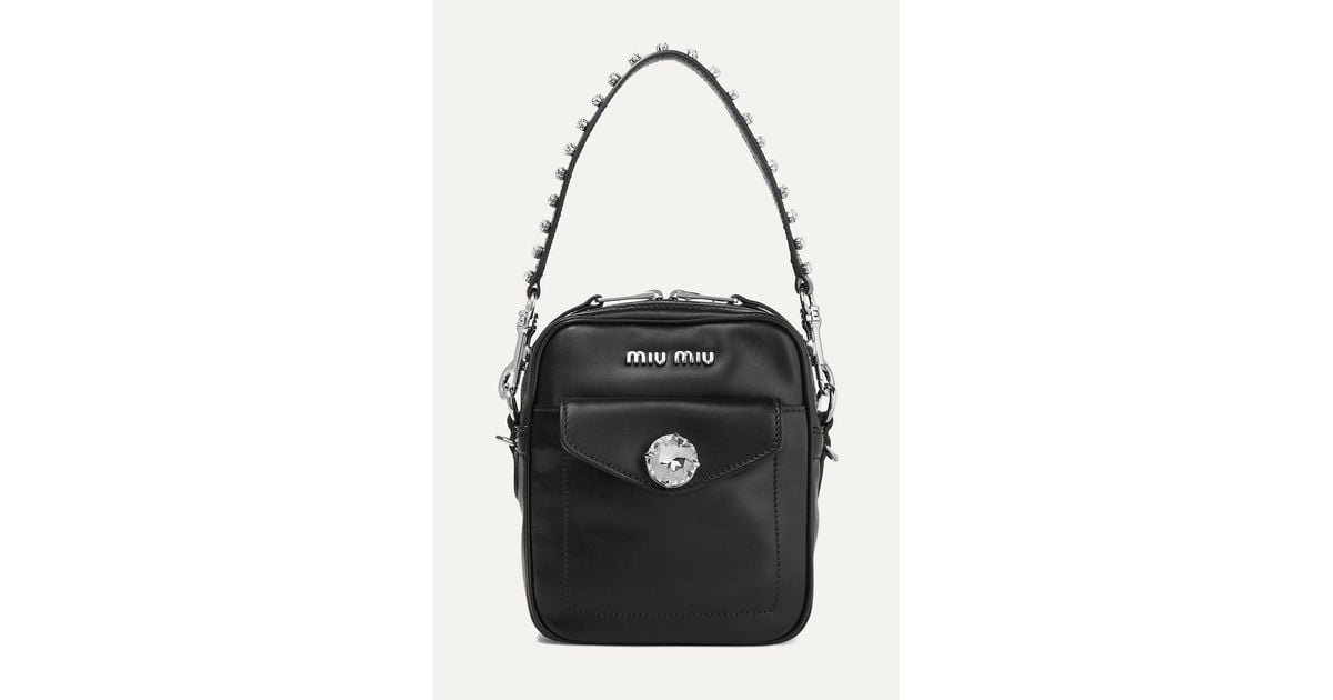 Miu Miu Solitaire Crystal-Embellished Leather Camera Bag in Black | Lyst