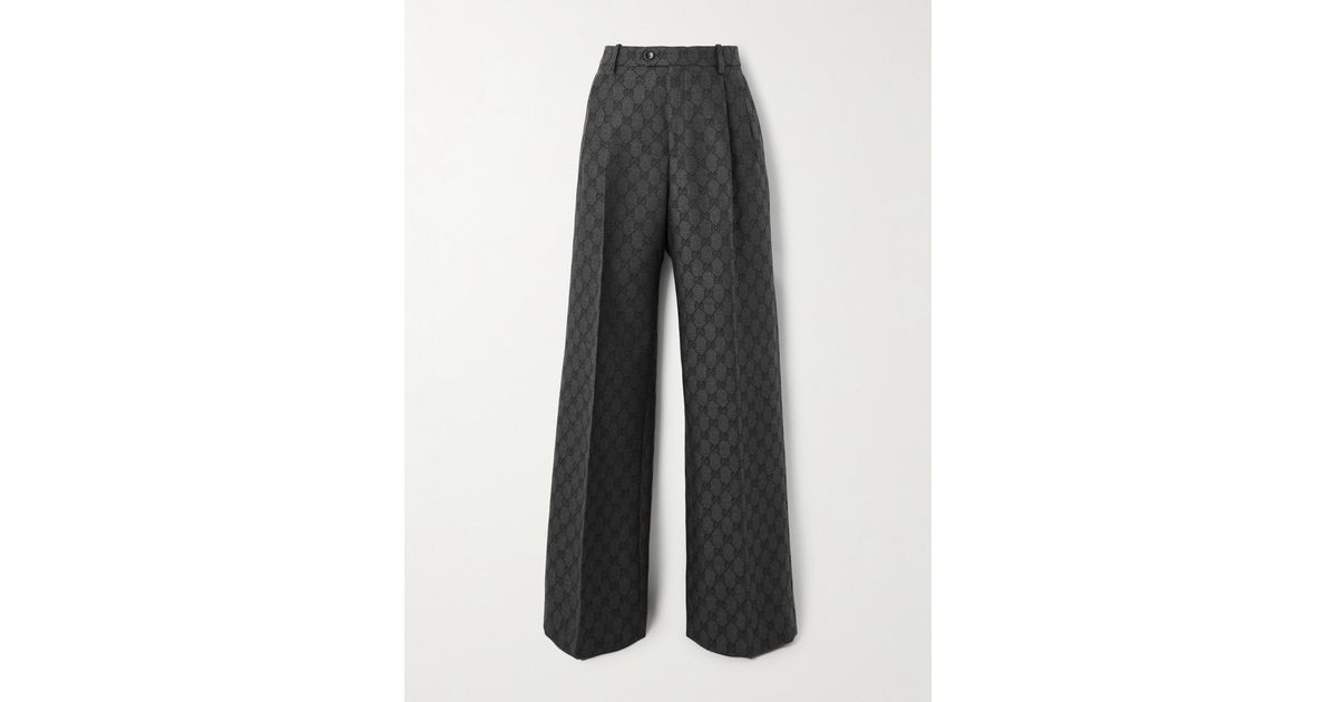 Gucci Pleated Wool-Jacquard Wide-Leg Pants in Gray | Lyst