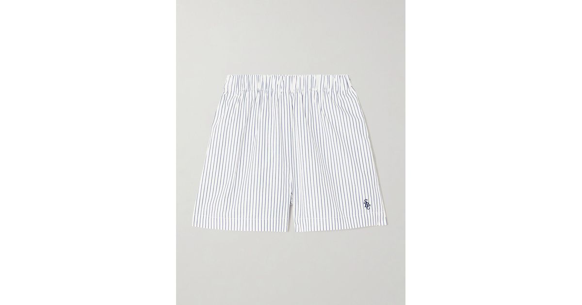 Sporty & Rich Src Embroidered Striped Cotton-Poplin Shorts in White | Lyst