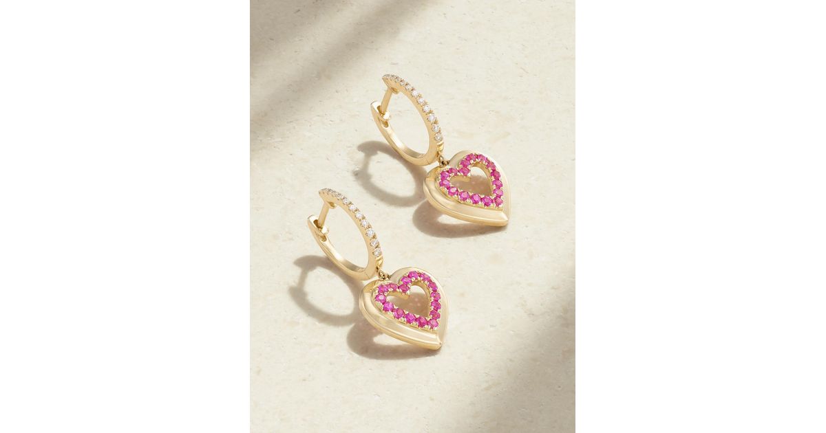 Roxanne First Heart 14-Karat, Sapphire And Diamond Hoop Earrings in ...