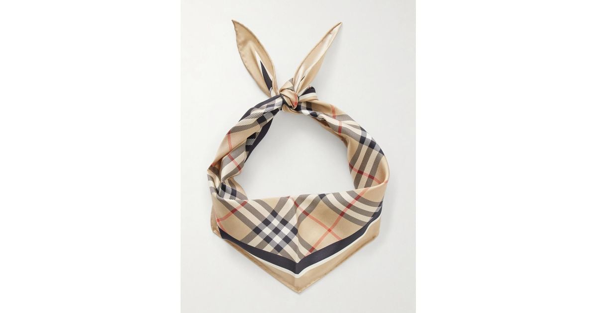 Burberry Checked Silk-Twill Scarf in Natural | Lyst UK