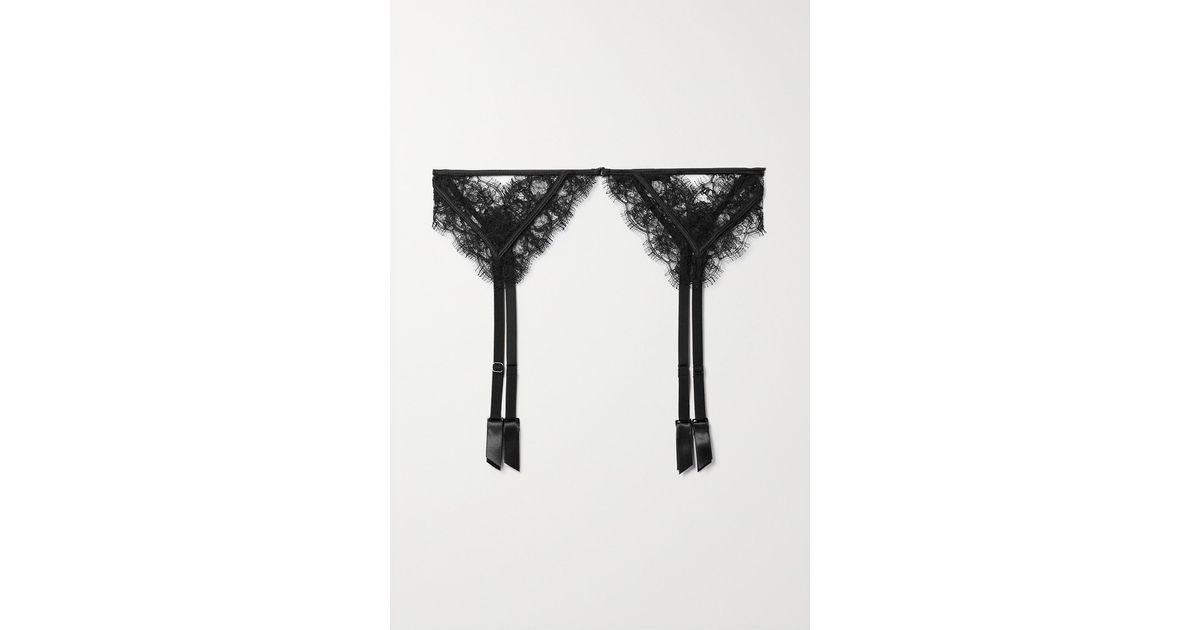 Kiki De Montparnasse Satin Trimmed Silk Blend Leavers Lace Suspender