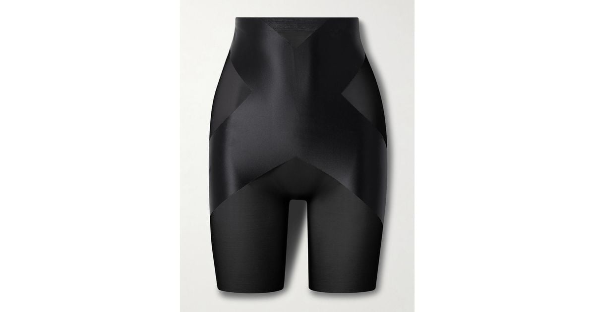 Spanx Shaping Mesh And Satin Shorts in Black | Lyst