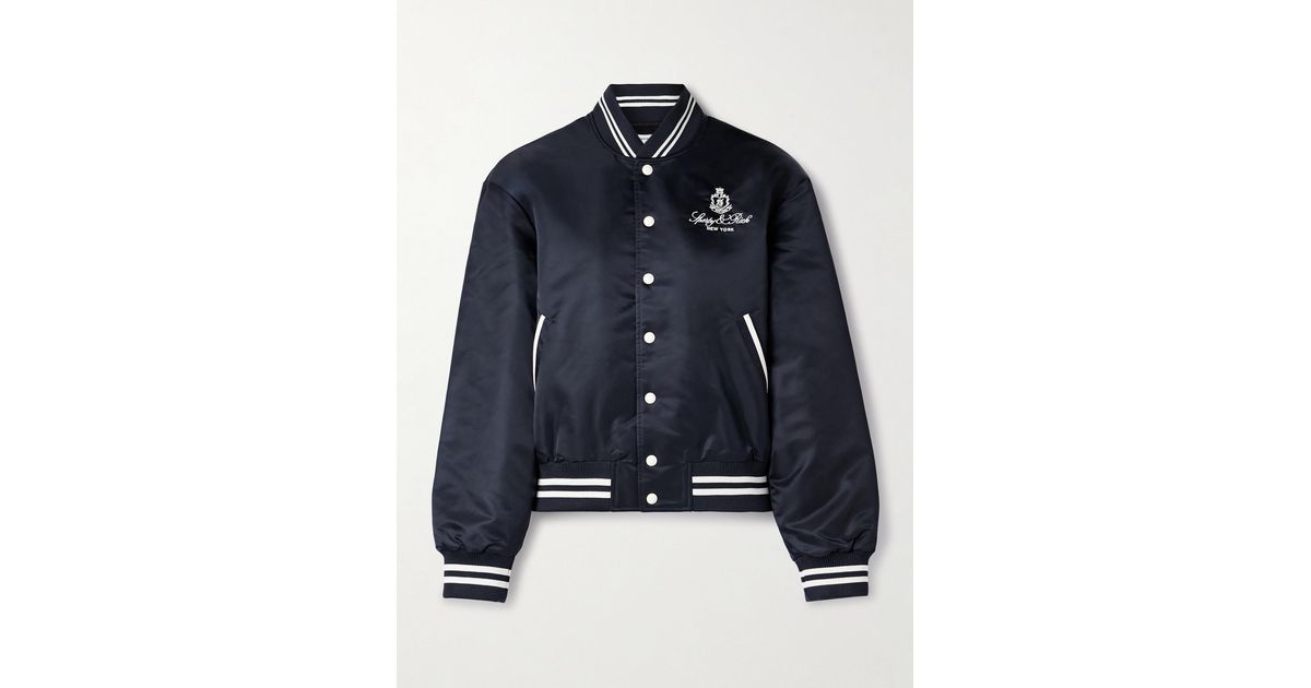 Sporty & Rich Vendome Embroidered Striped Shell Bomber Jacket in Blue ...