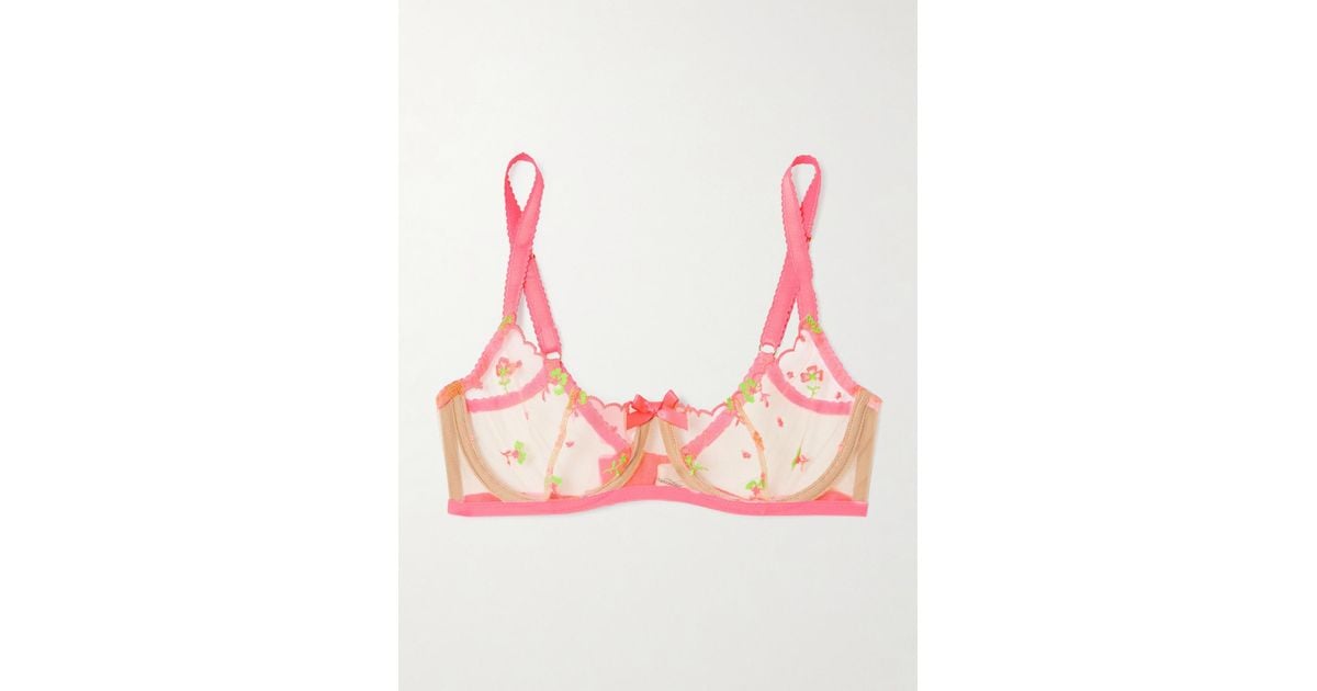 Agent Provocateur Willowe Bow-Detail Embroidered Satin-Trimmed Tulle ...