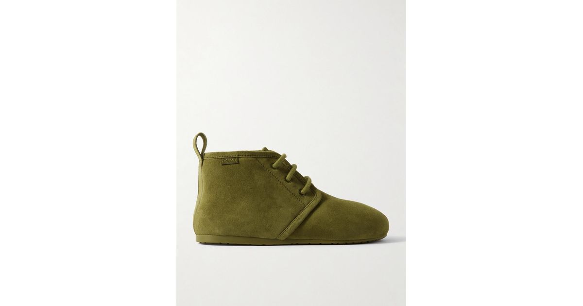 Loewe Lago Shearling-Lined Suede Ankle Boots in Green | Lyst