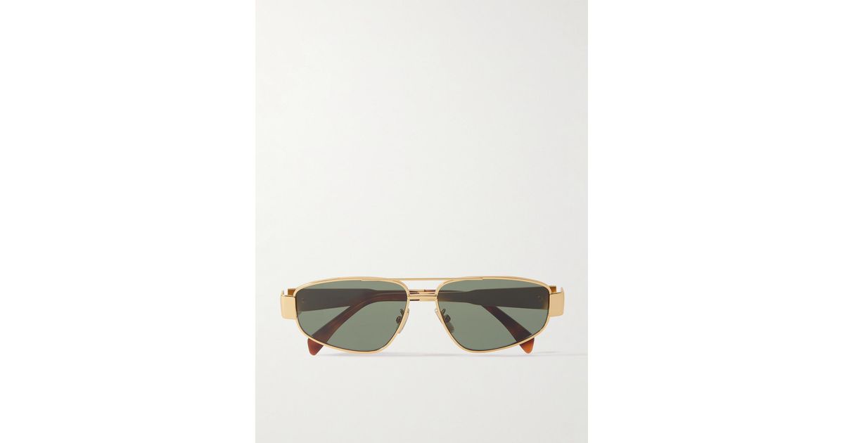 Celine Triomphe Aviator-Style-Tone And Acetate Sunglasses in Metallic ...
