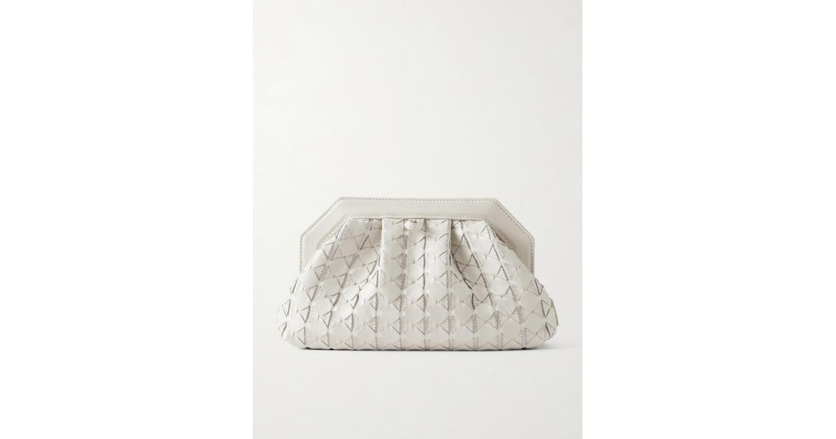 Serapian Secret Mini Embellished Woven Leather Clutch in Natural | Lyst