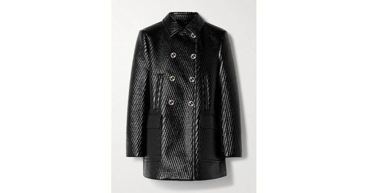 Gucci Double-Breasted Quilted Coated Wool-Blend Jacket in Black | Lyst