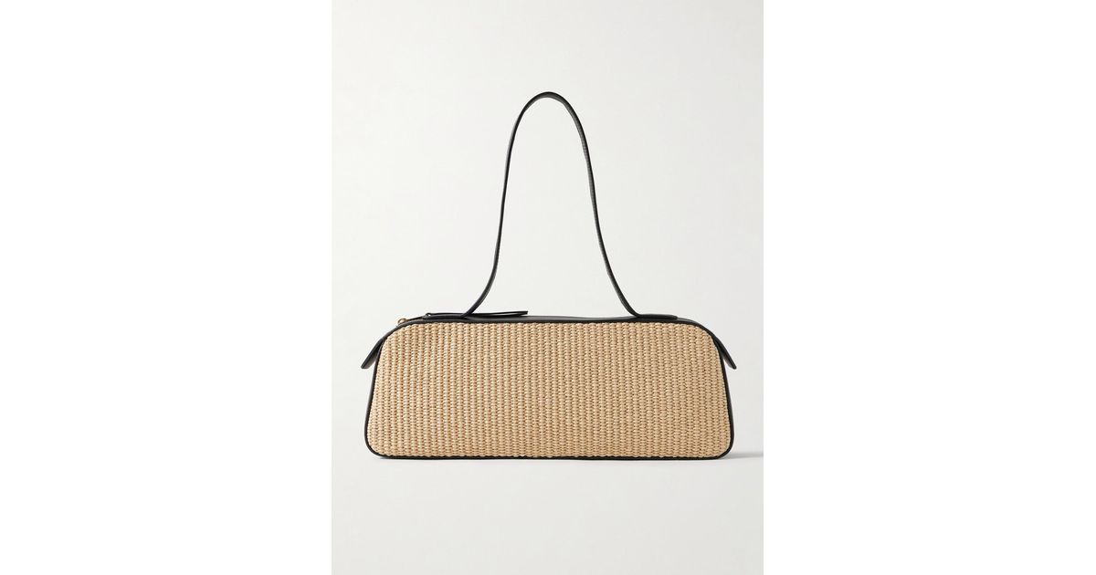 KHAITE Simona Leather-Trimmed Raffia Shoulder Bag in Natural | Lyst