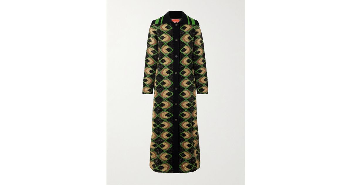 La DoubleJ Metallic Jacquard-Knit Coat in Green | Lyst