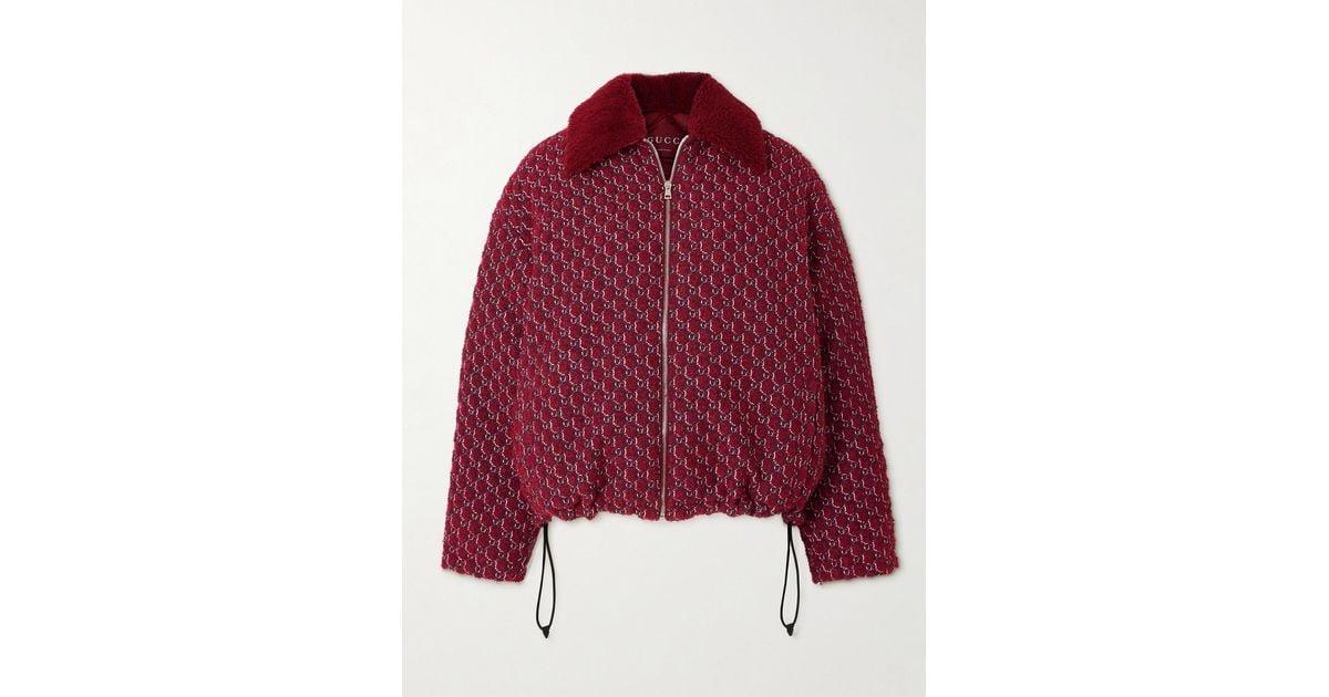 Gucci Shearling-Trimmed Jacquard-Knit Wool-Blend Bouclé Jacket in Red ...