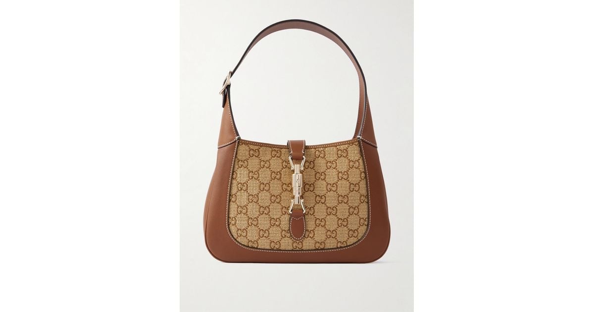 Gucci Jackie 1961 Logo-Jacquard Raffia And Leather Shoulder Bag in ...
