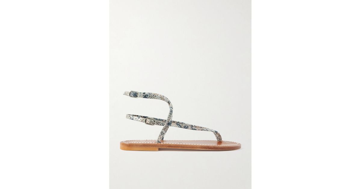 K. Jacques Abako Snake-Effect Leather Thong Sandals in White | Lyst