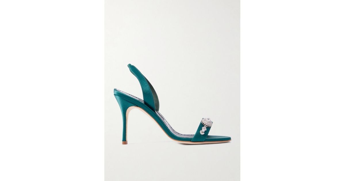 Manolo Blahnik Lamisan 90 Crystal-Embellished Satin Slingback Sandals ...