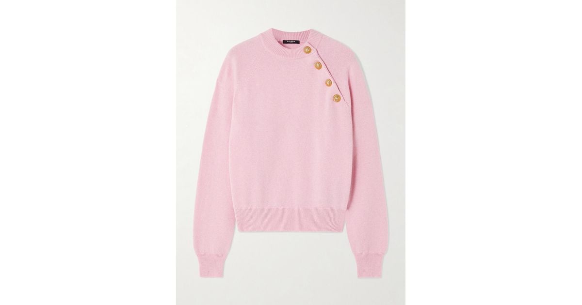 Balmain Button-Embellished Cashmere And Wool-Blend Sweater in Pink ...