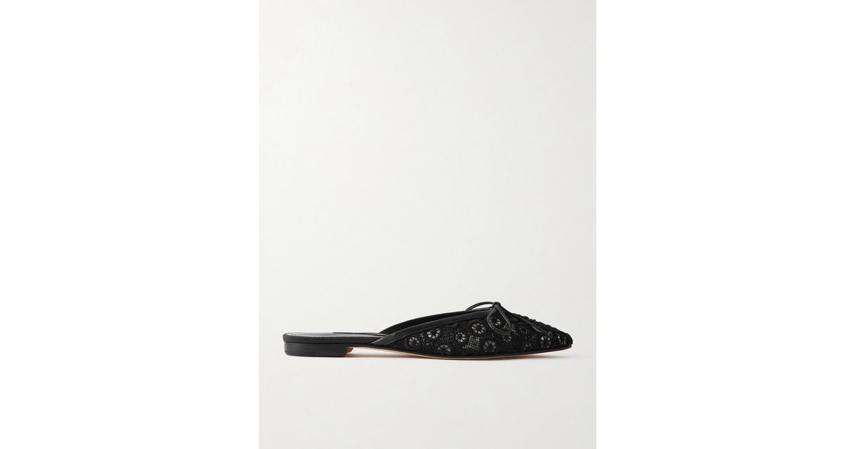 Manolo Blahnik Ballerimu Bow-Detailed Leather-Trimmed Lace Flats in ...