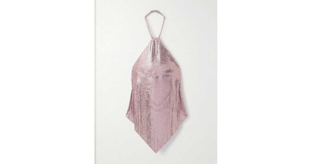 Rabanne Open-Back Chainmail Halterneck Top in Pink | Lyst UK