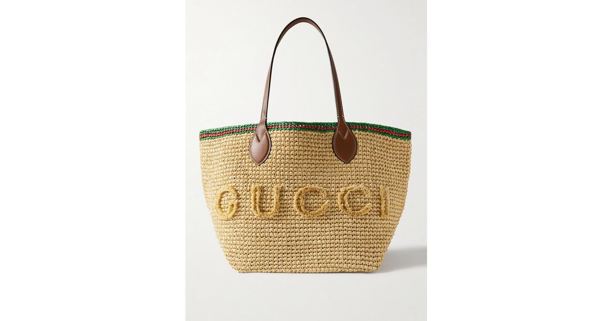Gucci Leather-Trimmed Faux Raffia Tote in Natural | Lyst