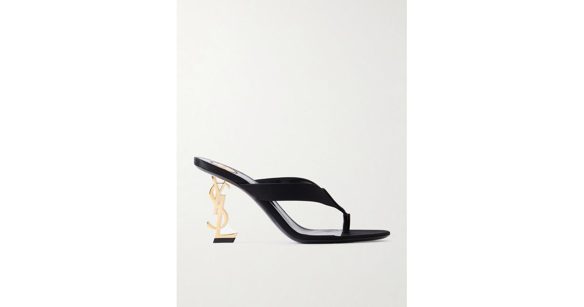 Saint Laurent Opyum Embellished Satin Mules in Natural | Lyst UK