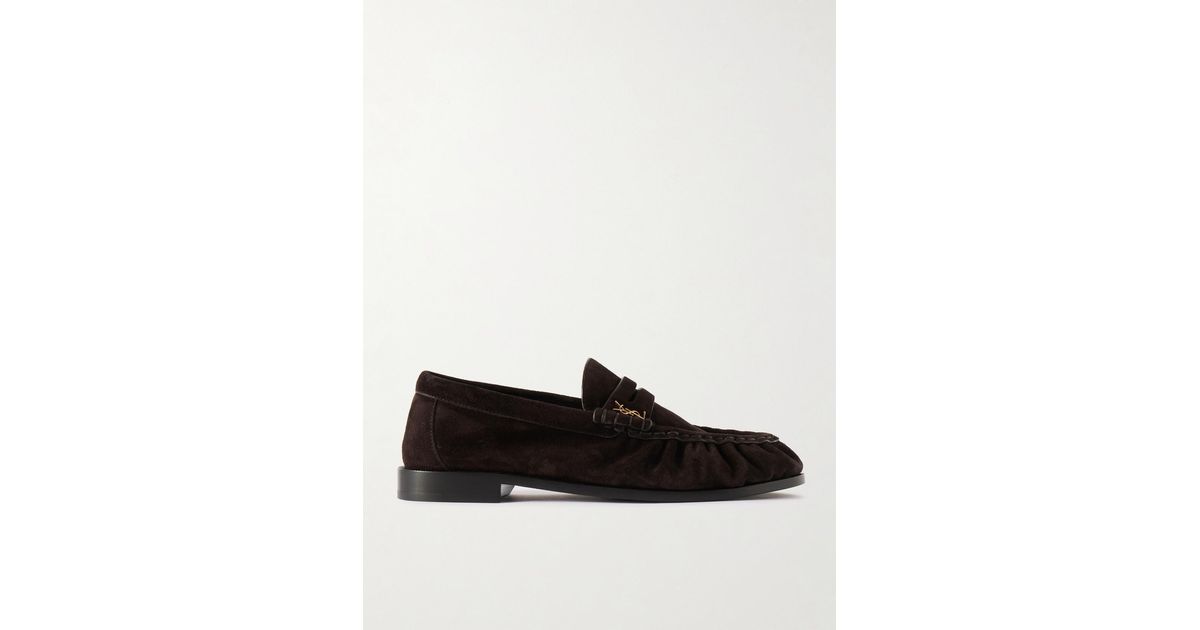 Saint Laurent Le Loafer Logo-Embellished Suede Loafers in Black | Lyst