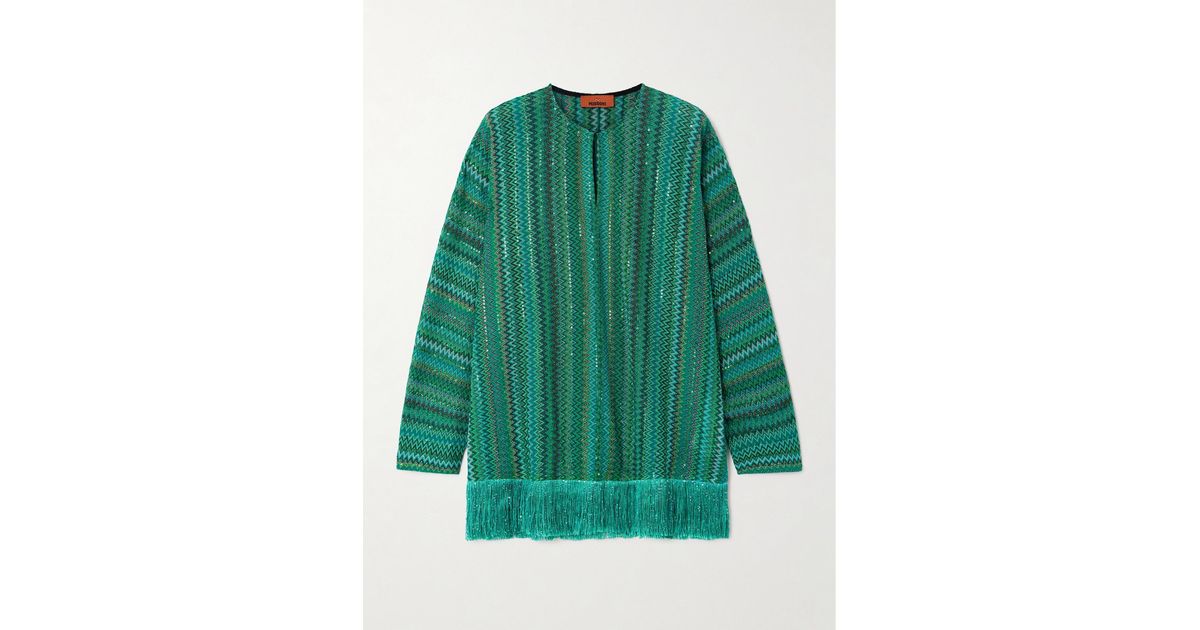 Missoni Fringed Sequin-Embellished Metallic Crochet-Knit Top in Green ...